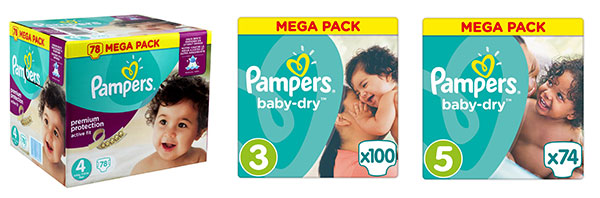 Pampers : 5 packs de couches pour 46.50€ (au lieu de 133€)