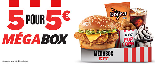 Bon plan KFC Méga Box édition limitée : 5€ les 5 produits