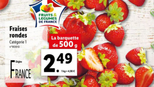Lidl : Barquette de 500g de fraises origine France à 2,49€