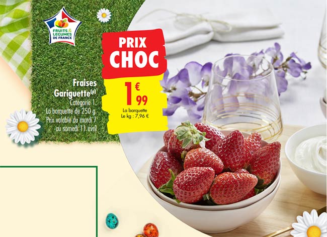 Carrefour : Fraises Gariguette en barquette de 250g à 1,99€