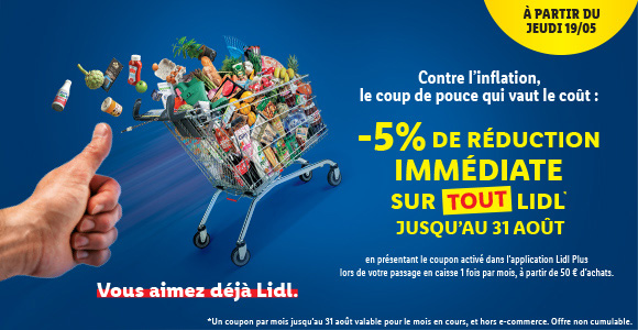 Lidl Plus : 5% de réduction sur vos courses tous les mois