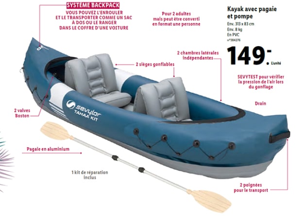 Lidl : L'incroyable Kayak gonflable 2 places Sevylor à 149€ seulement